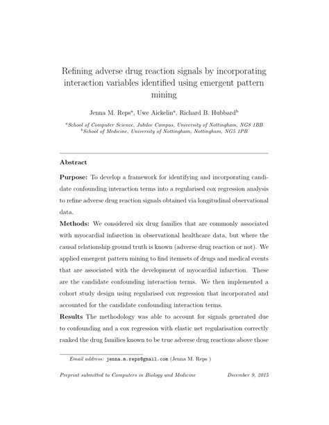 Pdf Refining Adverse Drug Reaction Signals By Incorporating