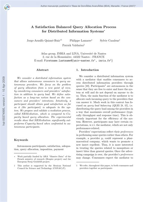 Pdf A Satisfaction Balanced Query Allocation Process For Distributed