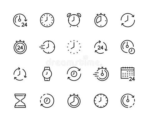 Time And Clock Vector Linear Icons Collection Of Icons Isolated On A White Background Set Of