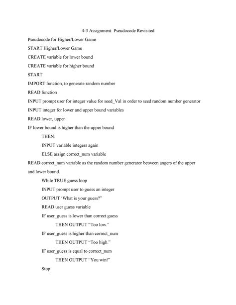 4 3 Assignment Pseudocode Revisited 4 3 Assignment Pseudocode
