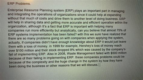 Solved ERP Problems Enterprise Resource Planning System Chegg