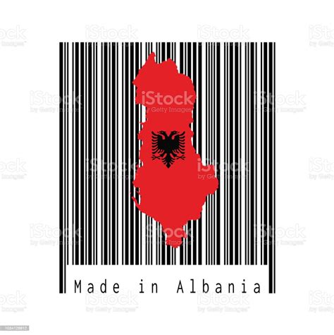개요 및 알바니아 흰색 배경 텍스트와 함께 검은 바코드에 검은 두 배 이끌린 독수리와 빨간색의 국기 지도 알바니아에서 개념에 대한 스톡 벡터 아트 및 기타 이미지 Istock