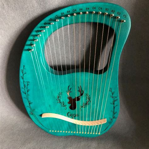 19 String Lyre Mahogany String Instrument Blue Colour Handmade Musical