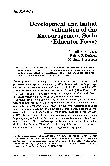 Pdf Development And Initial Validation Of The Encouragement Scale Educator Form