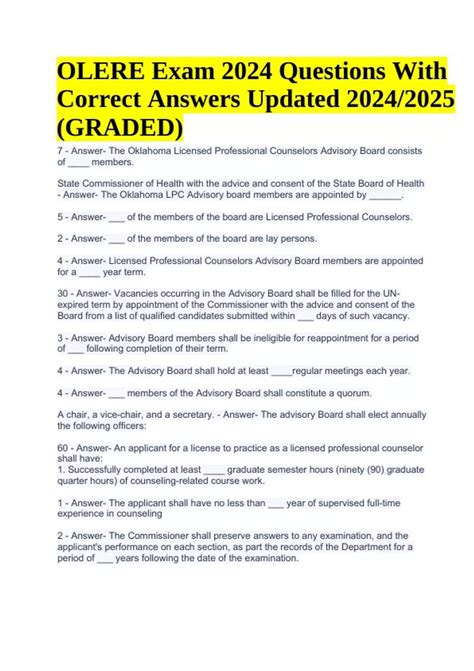 Olere Exam Questions With Correct Answers Latest Updated 2024 2025 Graded Olere Exam
