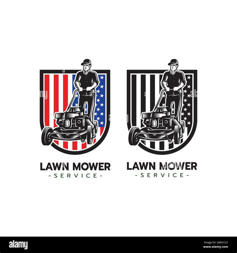Lawn Mower Service Logo Icon Isolated With America Flaglawn Mowing