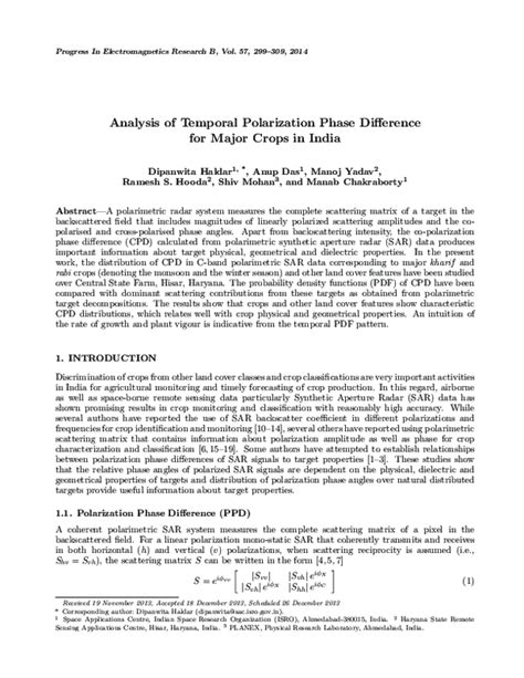 Pdf Analysis Of Temporal Polarization Phase Difference For Major Crops In India
