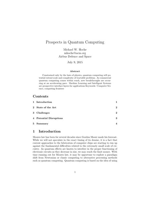 Pdf Prospects In Quantum Computing