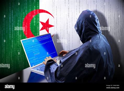 Anonymous Hooded Hacker Flag Of Algeria Binary Code Cyber Attack