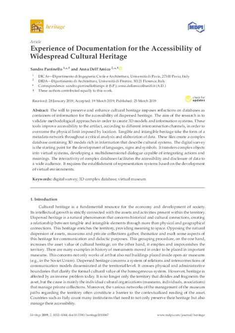 Pdf Experience Of Documentation For The Accessibility Of Widespread Cultural Heritage