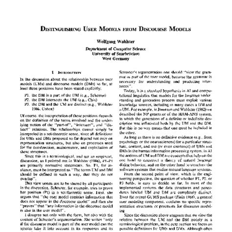 Distinguishing User Models From Discourse Models Acl Anthology