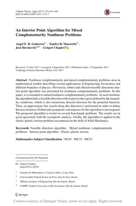 An Interior Point Algorithm For Mixed Complementarity Nonlinear Problems Request Pdf