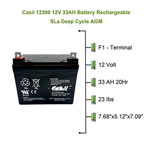 Casil 12V 33Ah Rechargeable Deep Cycle AGM SLA Replacement Battery 2 ...