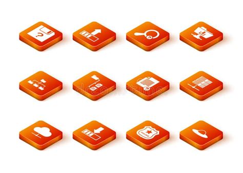 Set Network Cloud Connection Loading Folder Tree Police Badge And