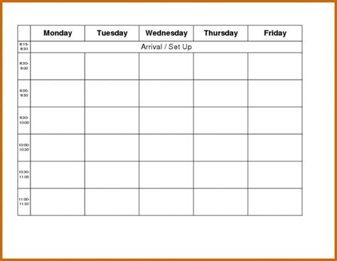 Monday To Friday Schedule Template