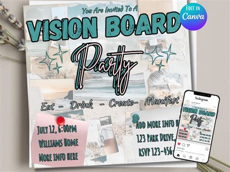 Vision Board Party Flyer Editable Vision Board Invitation Goal