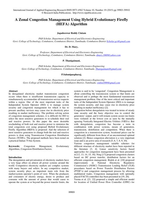 Pdf A Zonal Congestion Management Using Hybrid Evolutionary Firefly