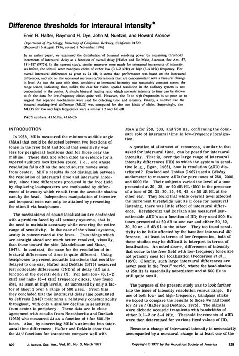 Pdf Difference Thresholds For Interaural Intensity