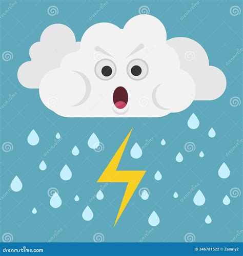 Angry Cloud Releasing Raindrops And A Lightning Bolt Vector