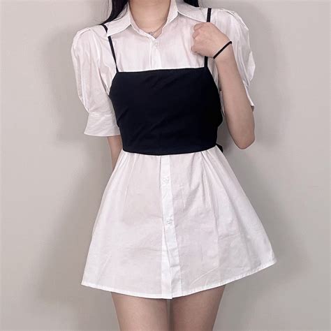 원트 무료배송 뷔스티에원피스set3col 어깨 퍼프 카라 셔츠 반팔 미니 원피스 리본 뷔스티에 투피스 세트 페미닌 유니크 청순 여성스러운 데이트룩 3colors