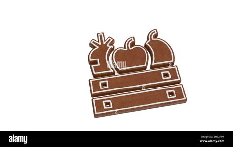 3d Rendering Of Gingerbread Cookie In Shape Of Symbol Of Fruit And Vegetable In Box Isolated On