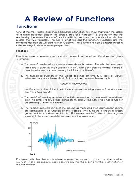 Functions Handout Pdf Function Mathematics Area