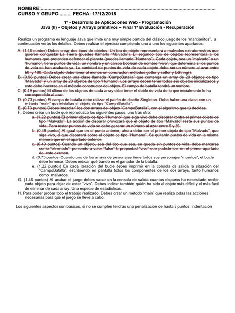 03 Prueba Programación 1º Daw Java Ii Recuperación Pdf
