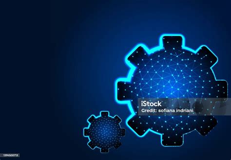 기어 기계 기술 기계 공학 추상 로우 폴리 디자인 라인 및 도트 와이어 프레임 벡터 일러스트 레이 션 개념에 대한 스톡 벡터