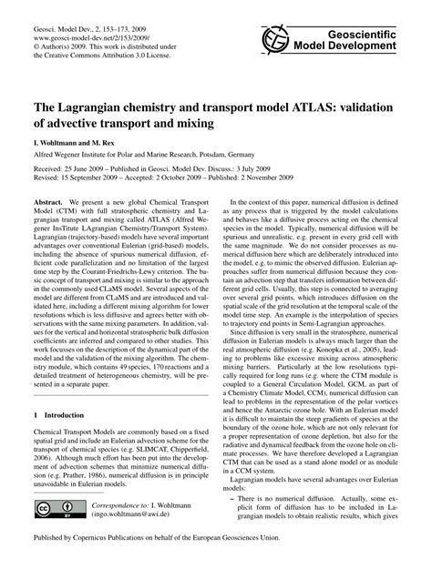 Pdf The Lagrangian Chemistry And Transport Model Atlas Validation Of Advective Transport And