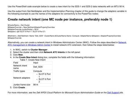 create the network intent implementation guide consuming powerflex