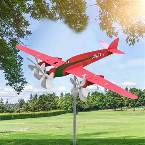 3d 플로트 비행기 Weathervane 독특한 금속 항공기 풍차 풍력 조각 비행기 바람 스피너 지붕 마당 정원 Aliexpress
