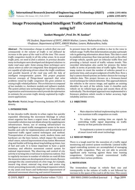 Irjet Image Processing Based Intelligent Traffic Control And