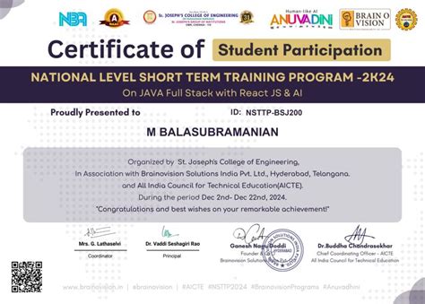 Balasubramanian M On Linkedin Aicte Webdevelopment Reactjs Java Ai Artificialintelligence
