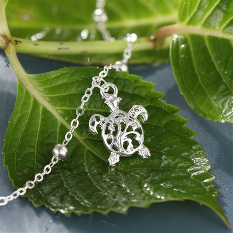 Летни плажни сребърни глезени във формата на костенурка за жени Кухи животински мъниста Гривна