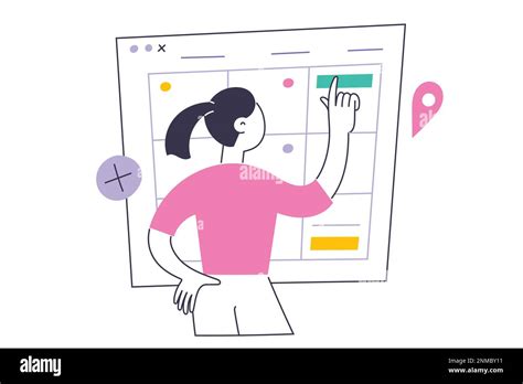 woman schedules her day in online calendar using a phone app female character managing tasks to