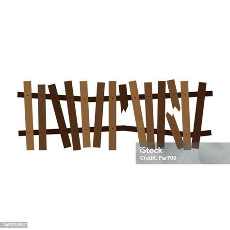 오래 된 깨진 나무 울타리 아이콘입니다 컬러 실루엣 수평 정면도 벡터 간단한 평면 그래픽 그림입니다 흰색 배경에 격리된 개체입니다 격리 울타리에 대한 스톡 벡터 아트 및