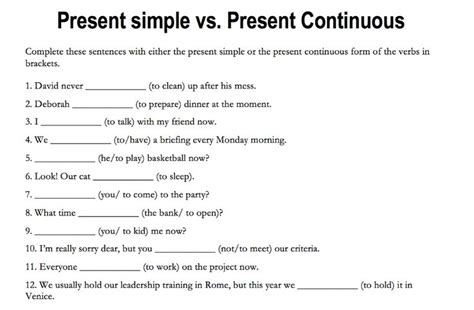 Present Simple Vs Present Continuous Worksheet