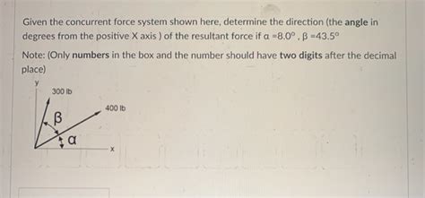 Solved Given The Concurrent Force System Shown Here Chegg Com