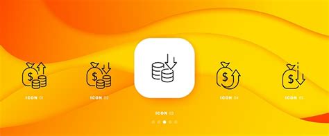 돈 세트 아이콘입니다 수입 지불 거래 은행 분석 수입 돈 가방 청구서 달러 블랙 회계 개념 아이콘이있는 인포 그래픽 타임 라인 및 비즈니스를위한 5 단계 벡터 라인 아이콘