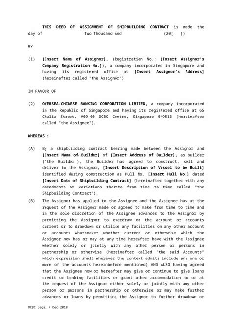 Doc This Deed Of Assignment Of Shipbuilding Documents 20 Vessel Loan · Web Viewis Made