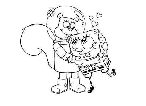 Раскраска Губка Боб и Сэнди распечатать или раскрасить онлайн