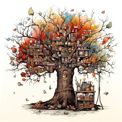 Colorful Tree With The Leaves Made Up Of Artistic Tools Generative Ai Stock Illustration