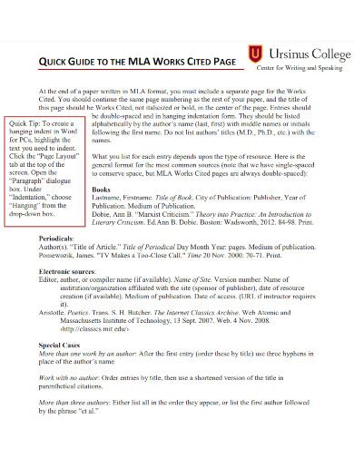 MLA Format Works Cited Examples To Download