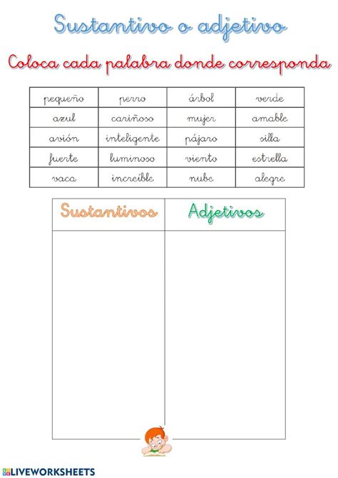 Clasificar Sustantivos Y Adjetivos