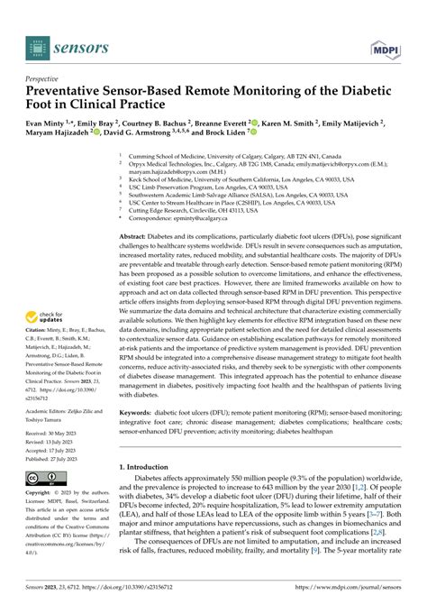 Pdf Preventative Sensor Based Remote Monitoring Of The Diabetic Foot In Clinical Practice