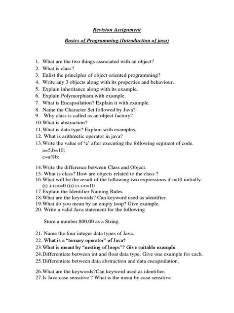 10th basics of java revision 1 pdf