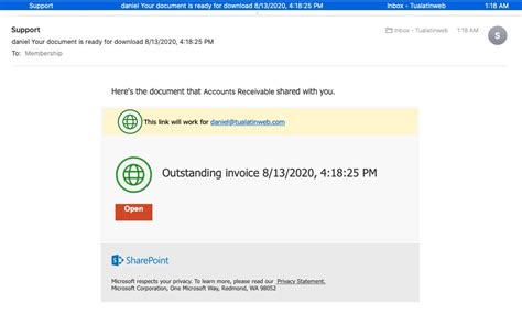 Sharepoint Phishing Scam Tualatin Web Llc