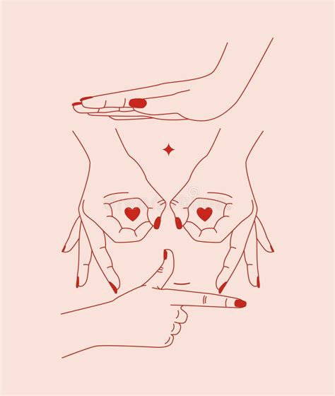 Vector Abstract Design Template In Simple Linear Style Human Face With Hands Fashionable