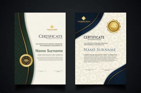 디자인 클래식 프레임 인증서 템플릿은 현대적인 패턴 졸업장 벡터 일러스트를 결합합니다 프리미엄 벡터