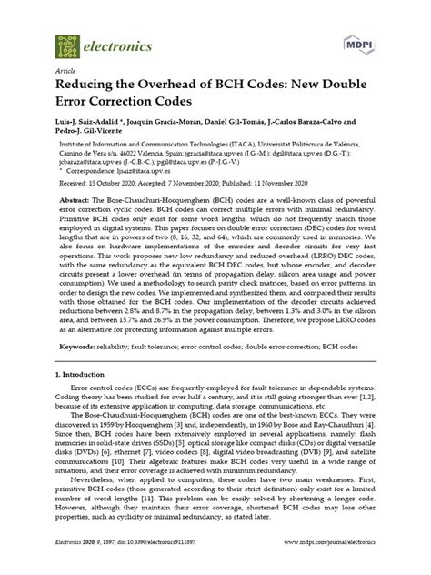 Saz Adald Graca Morán Gl Reducng The Overhead Of Bch Codes New Double Error Correcton Codes